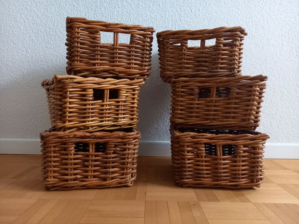 6 Rattan-Körbe mit Grifflöcher | Kaufen auf Ricardo