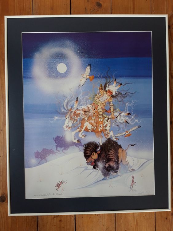 Kunstdruck mit Rahmen „Winter Hunt“ von Little Chief, Kiowa (Gebraucht ...