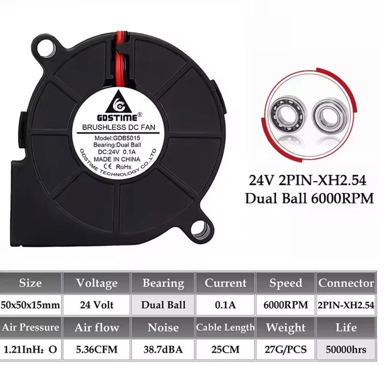 GDSTIME DC 24V 6000 RPM 5015 BLOWER DUAL BALL 3D VORON (Neu und ...