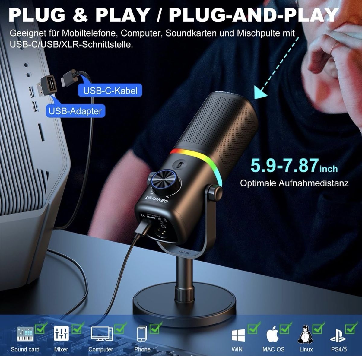 USB Mikrofon Weiß RGB – 192kHz Studio Mic für PC & Stream (Neu und ...