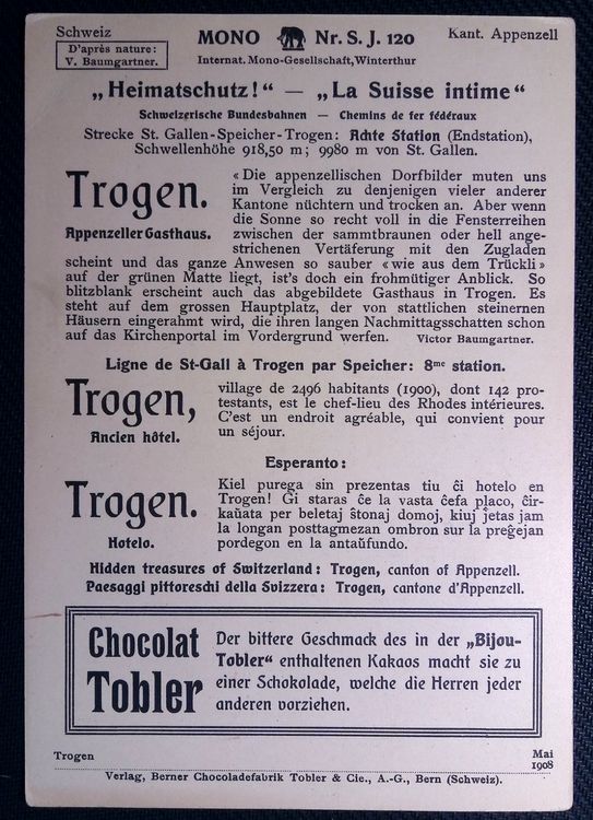 Mono Karte Heimatschutz Trogen Appenzell 1908 (Gebraucht) in Russo für CHF 4 – mit Lieferung auf ...