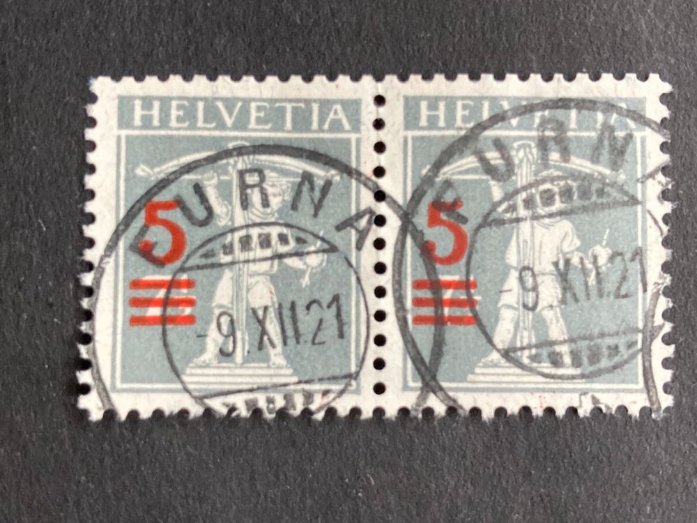 Schweiz 1921 Tellknabe Paar 5a7.5 Vollstempel FURNA 9.XII.21 | Kaufen auf Ricardo
