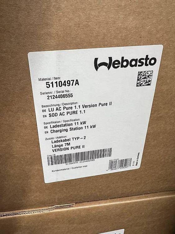 Webasto Pure 11 kW - Wallbox mit Typ 2-Ladekabel 7m (Neu und ...