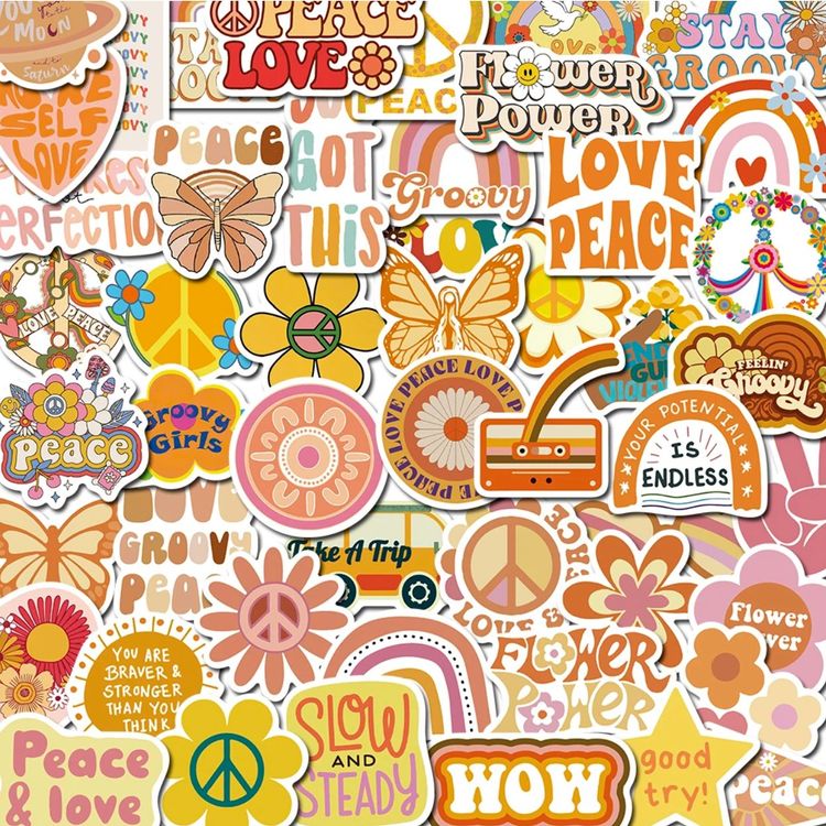 50 Stk. Sticker/Aufkleber - Hippie-gelber Frieden | Kaufen auf Ricardo