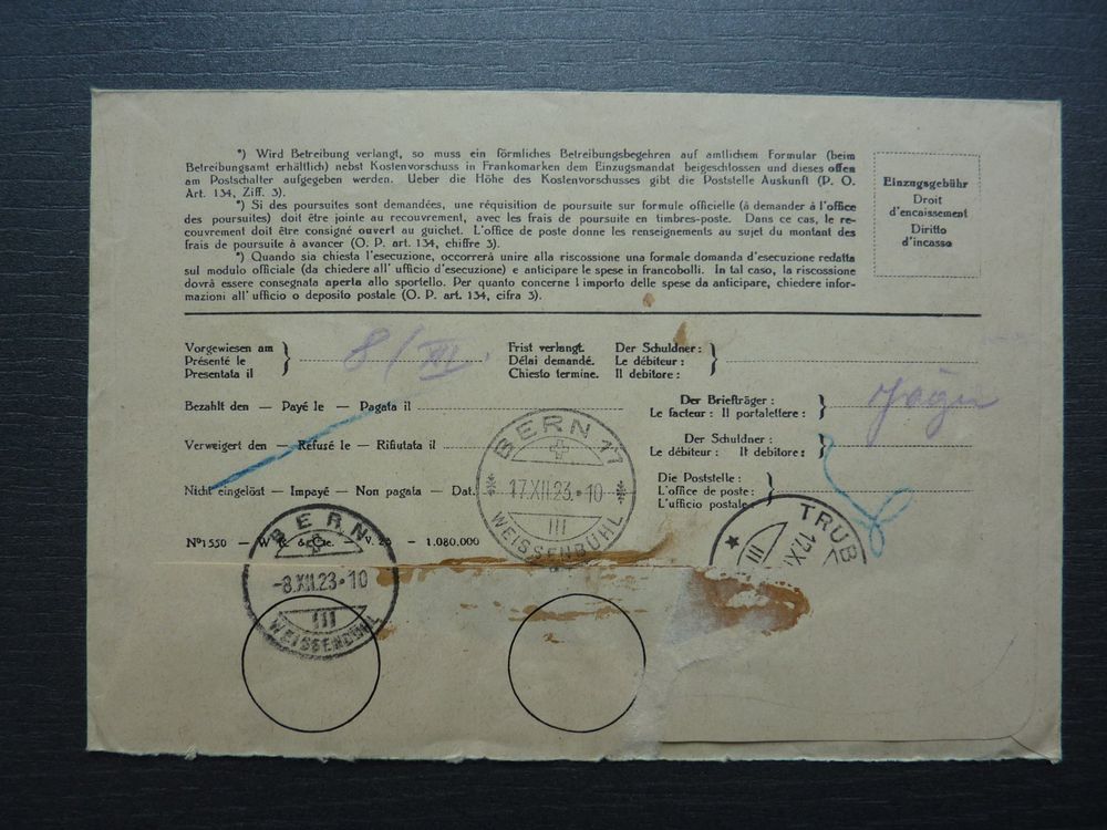 1923 Pro Juv.-Einzugsmandat, Fr. 2.50 / SBK Fr. 20.-- (Gebraucht) in ...