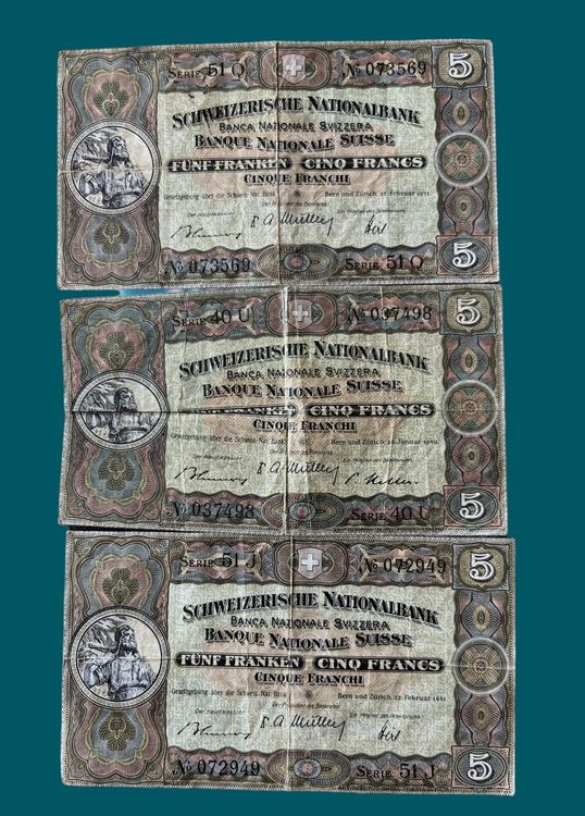 Schweiz 3 Stück 5 Franken Banknoten Tell (Gebraucht) in Winterthur für ...