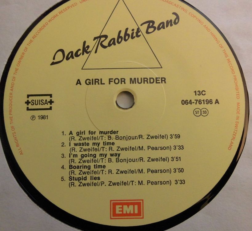 JACK RABBIT BAND - A GIRL FOR MURDER - LP (Gebraucht) in Oberwil ...