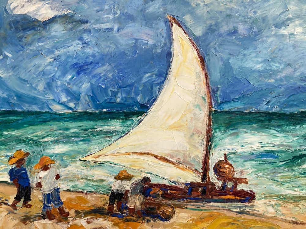 Gemälde Segelboot Fischer Meer Strand (Gebraucht) in Engwilen für CHF 90 – nur Abholung auf ...