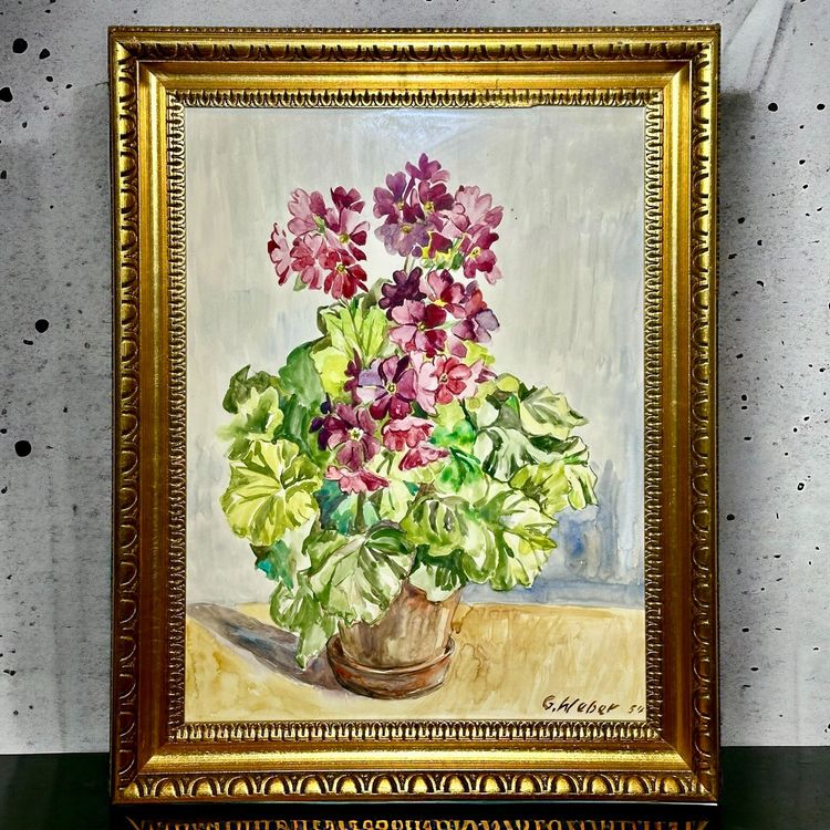 G. WEBER 1954 Aquarelle nature morte bouquet de fleurs (Gebraucht) in ...