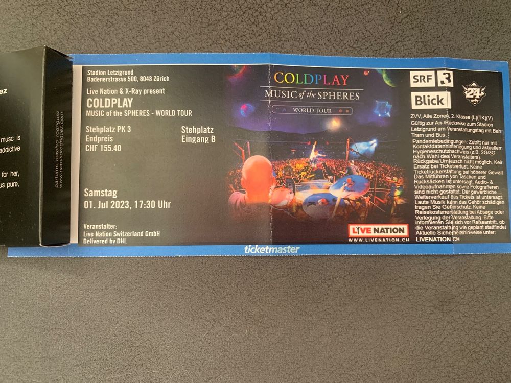 Coldplay Ticket Stehplatz für 01.07.2023 Zürich (Gebraucht) in Ettingen ...