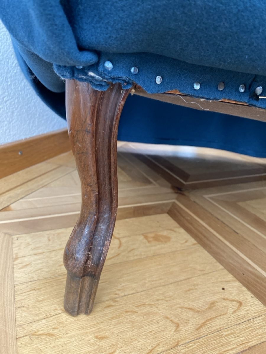 Vintage - Hochwertiger Boudoir Sessel aus petrolblauem Filz (D'occasion ...