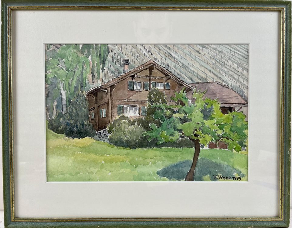 Aquarell H.Wenk 1979, Schweizer Landschaft Signiert (Defekt) in Neuhausen am Rheinfall für CHF ...
