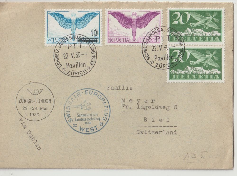 Luftpost Brief 1939 Swissair Europaflug West Zürich-London | Kaufen auf Ricardo