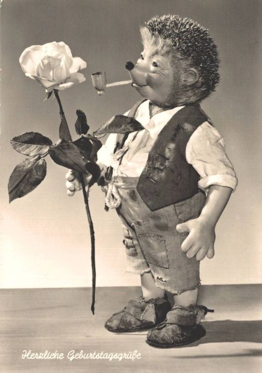 Geburtstagskarte, Mecki, Igel mit Rose + Tabakpfeife, 1971 | Kaufen auf ...