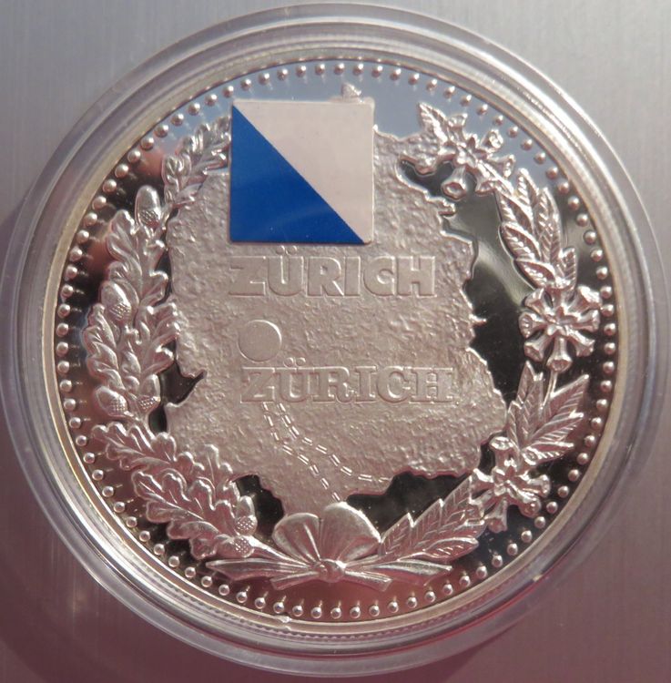 1 Silber Unze, Schweizer Kantone, Zürich, AG 999/1000, PP (Neu und originalverpackt) in ...