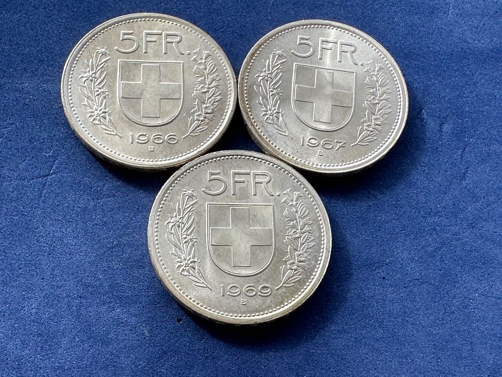 5 Franken 1966; 1967; 1969 silber, 835/1000 stgl | Kaufen auf Ricardo