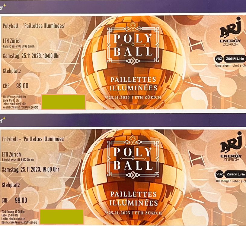 Polyball Tickets 2023, 2 x mal (ohne Legi) | Kaufen auf Ricardo