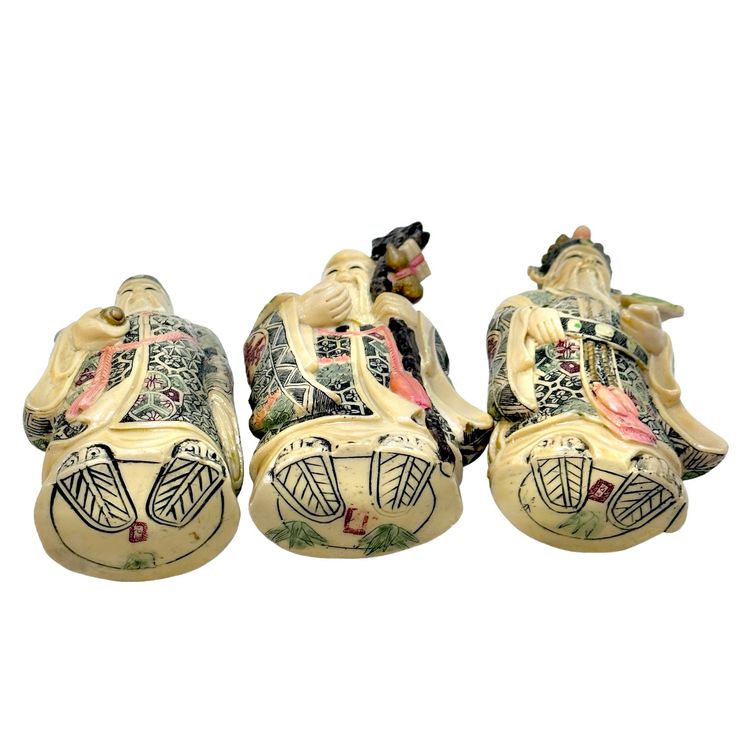 Statuettes chinoises signées. Fu Lu Shou en résine sculptée (Gebraucht ...