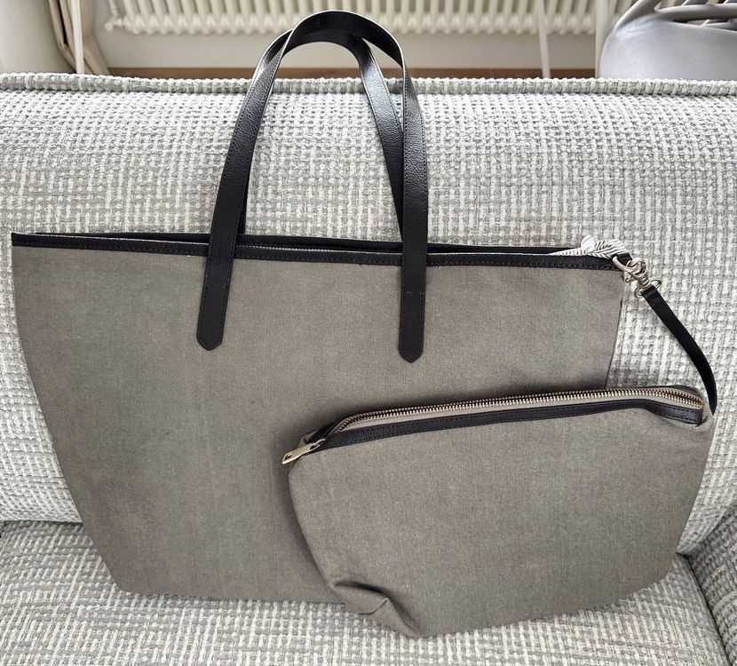 🟢 NEUF Sac cabas + pochette coton cirée / Handtasche NEU (Neuf avec ...