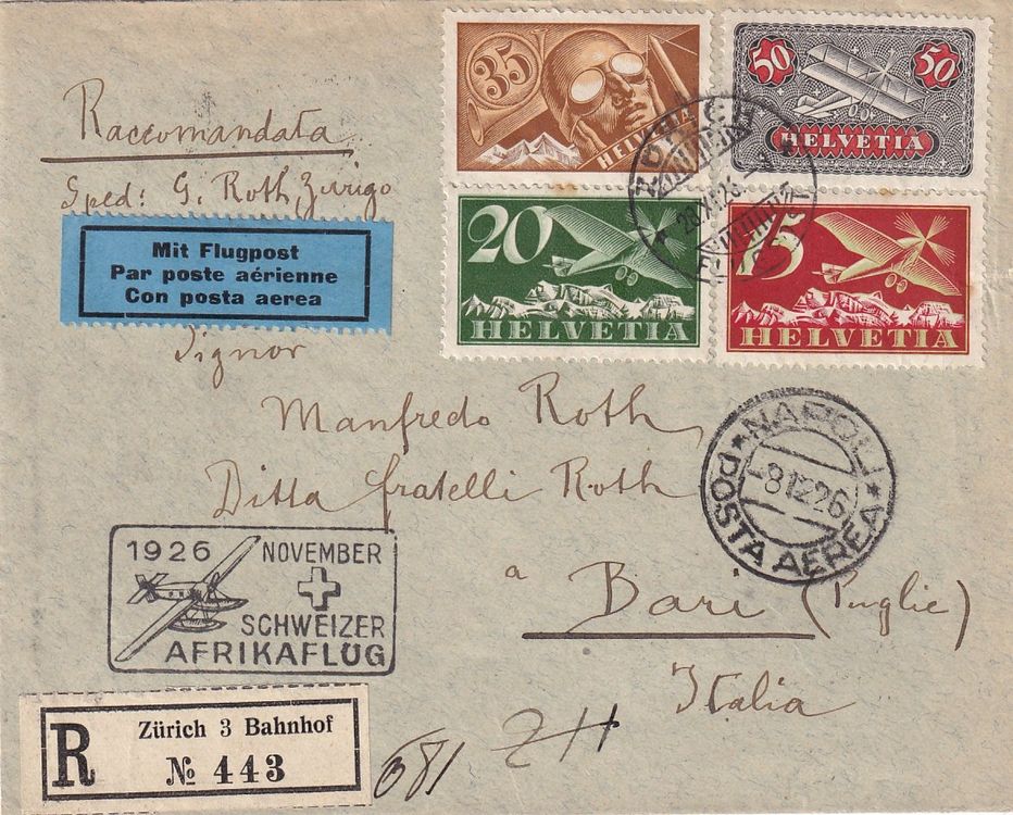 1. Afrikaflug Mittelholzer (Etappe Zürich - Neapel) 1926 (Gebraucht) in Baar für CHF 14 – mit ...