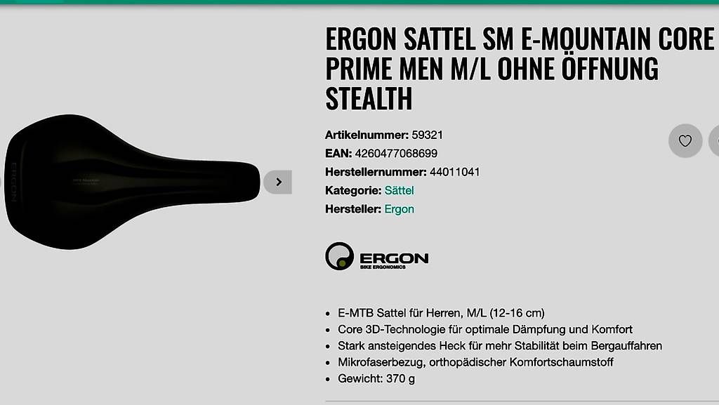 Top Ergon SM E-Mauntein Vello Sattel Gr. ML Men (Gebraucht) in ...