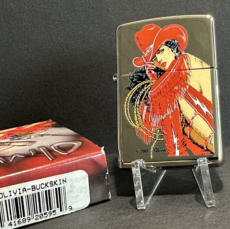 2003 Olivia PINUP "Buckskin" Zippo Champagne Chrome MIB (Neu (gemäss ...