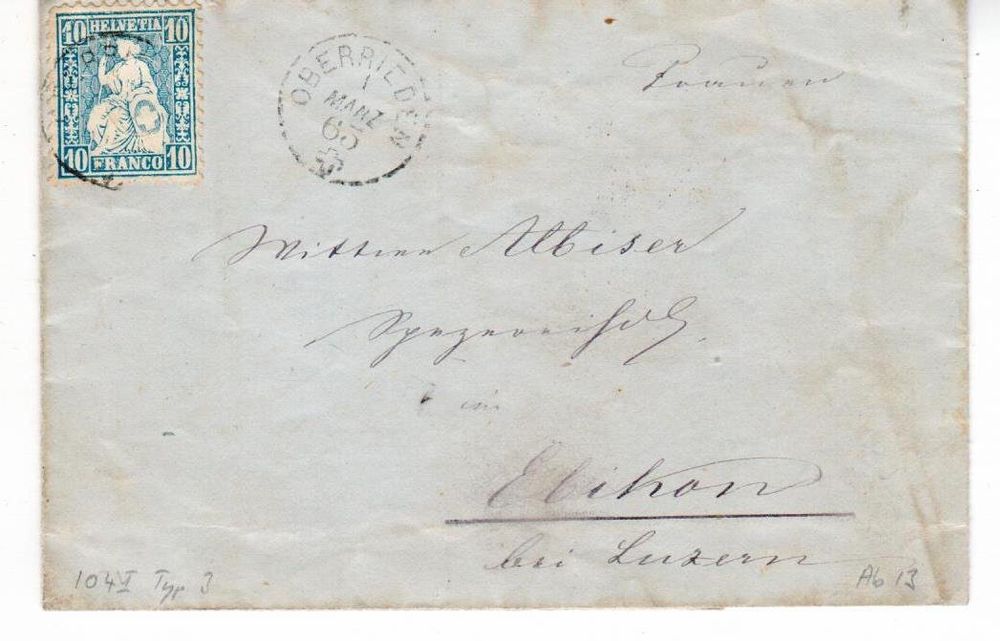 Brief Oberrieden - Ebikon 1865 (Gebraucht) in Wolhusen für CHF 6 – mit Lieferung auf Ricardo kaufen