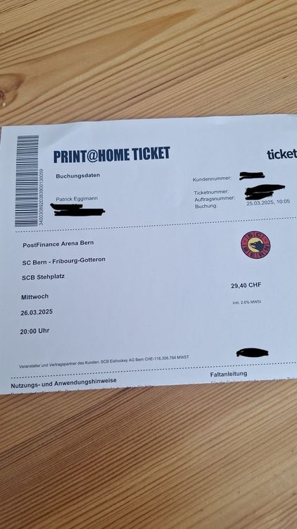 SCB Stehplatz Ticket gegen Fribourg (26.3.) (Neu und originalverpackt ...