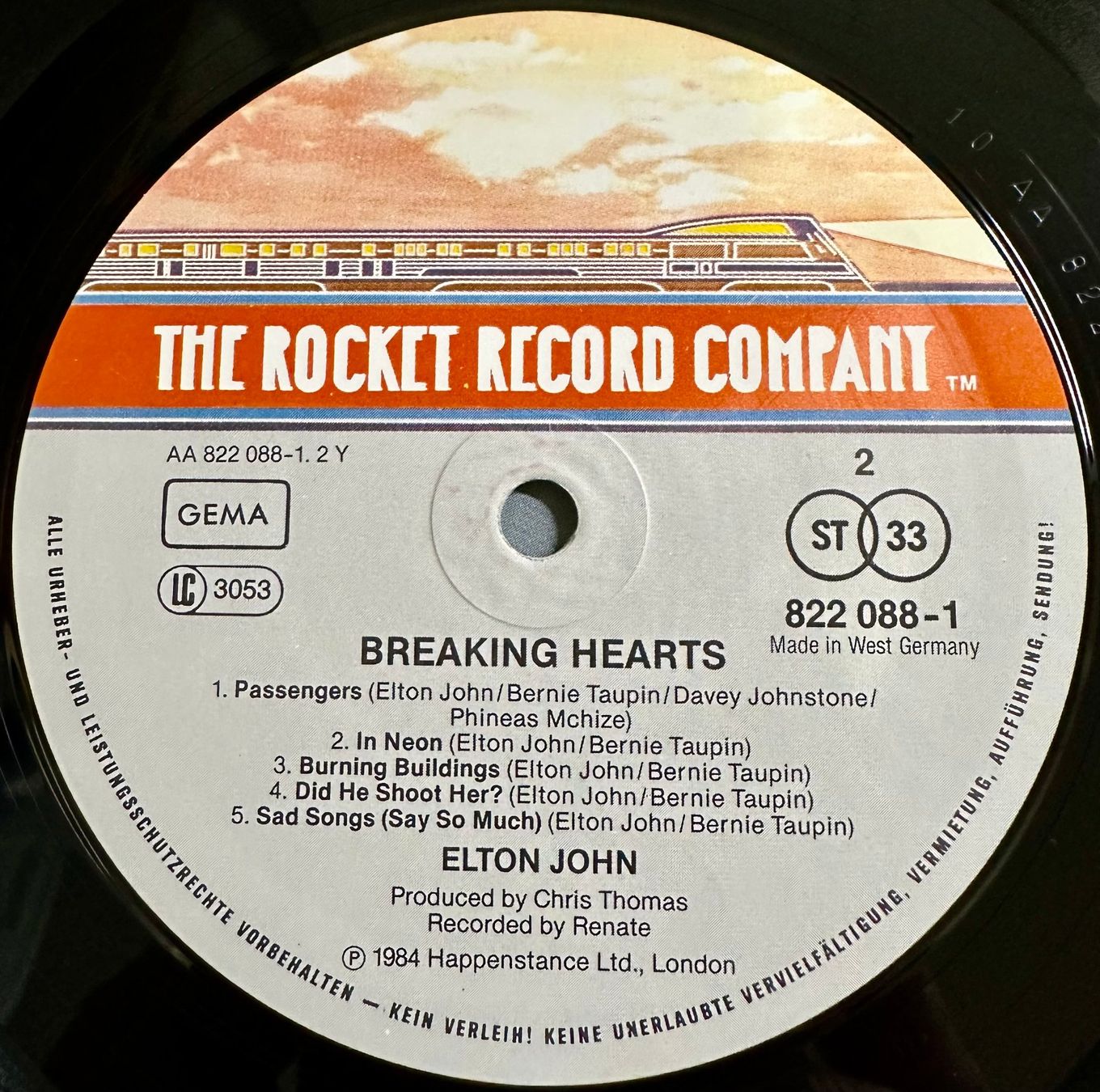 Elton John Breaking Hearts Lp Vg Sleeve Vg Gebraucht In