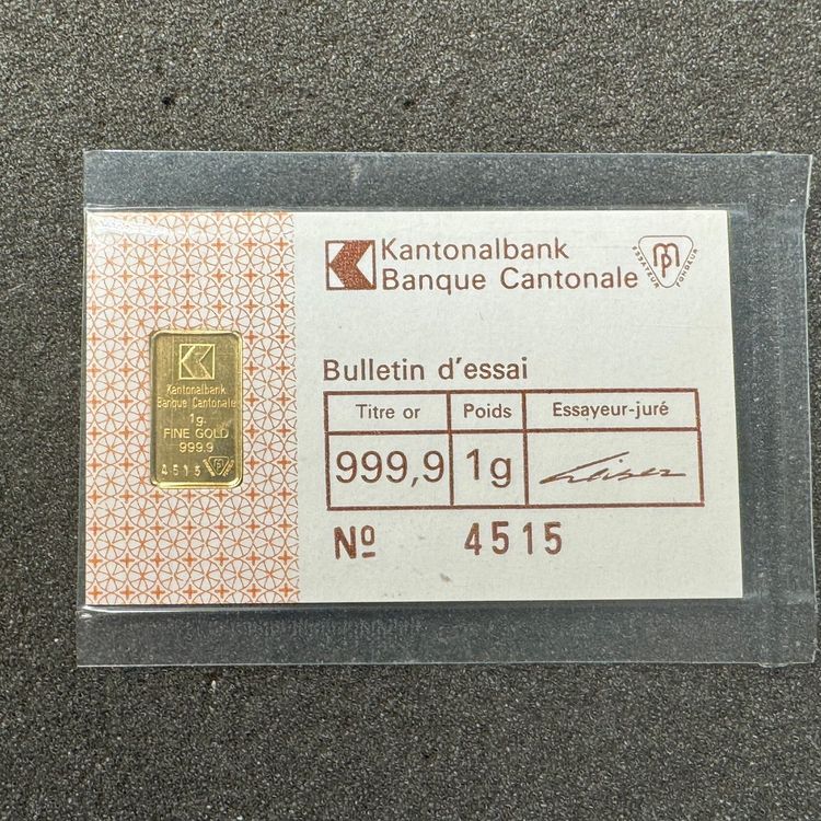 1 gramm Gold Barren Kantonalbank selten | Kaufen auf Ricardo