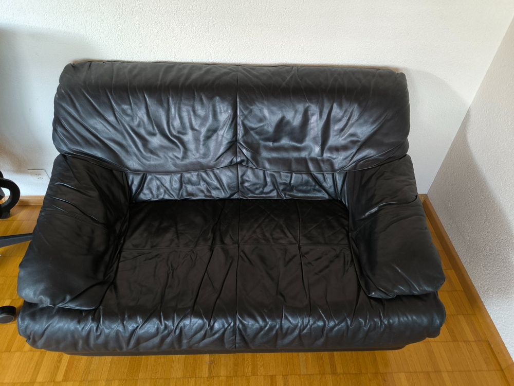Schwarzes Leder Sofa 2er Sofa Couch | Kaufen auf Ricardo