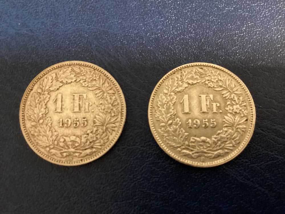 Zwei Stück Einfränkler 1955 (Gebraucht) in Adliswil für CHF 37 – mit Lieferung auf Ricardo kaufen