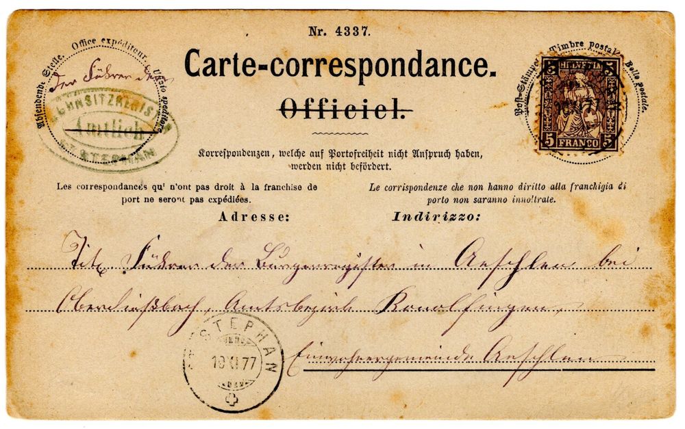 rare Officiel Postkarte mit 5 Rp. Sitzender von ST. STEPHAN (Gebraucht ...