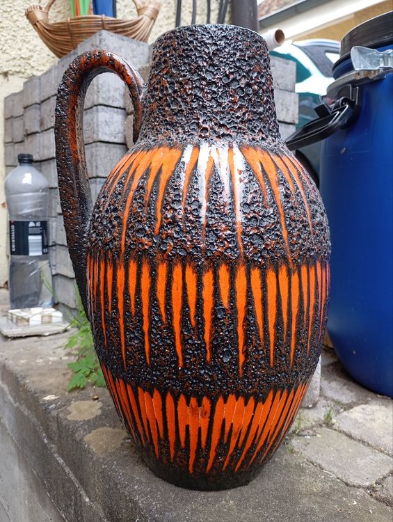 XL Vintage Deutscher Orange Fat Lava Vase Drip Glaze (Gebraucht) in ...