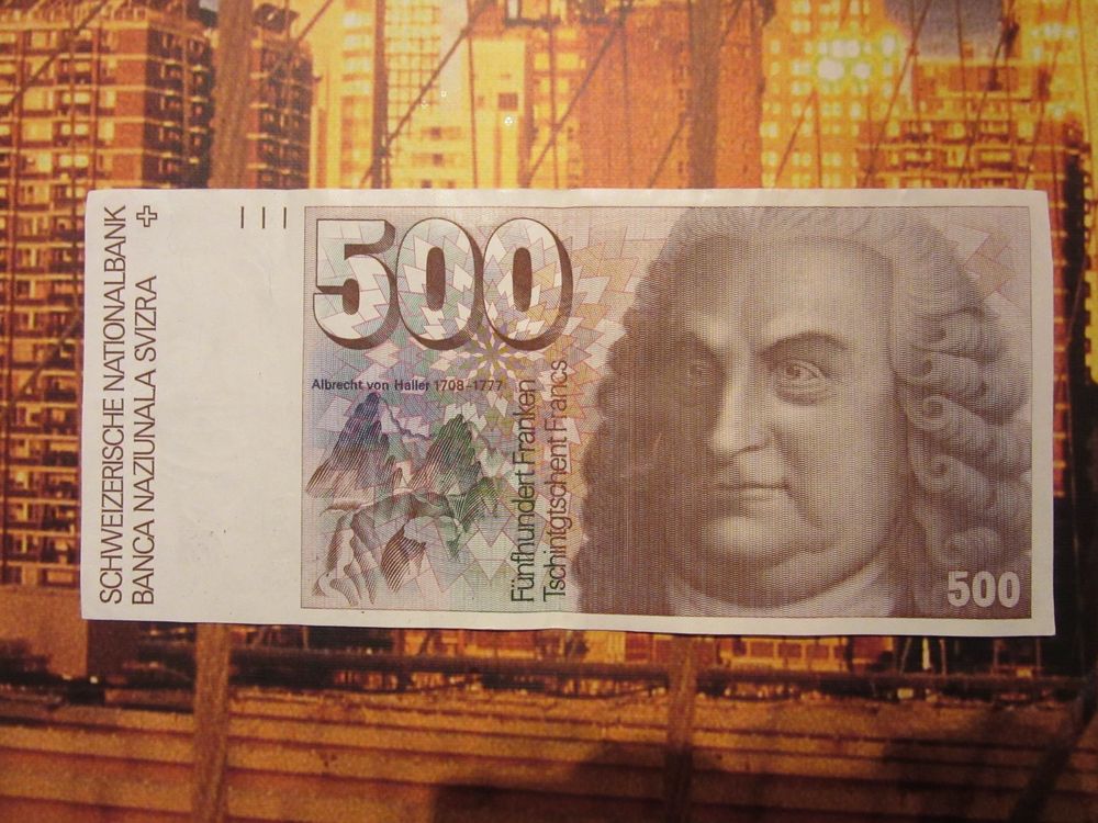 500 CHF Albrecht von Haller 1986 Banknoten SCHWEIZ (Gebraucht) in châtelaine für CHF 795 – mit ...