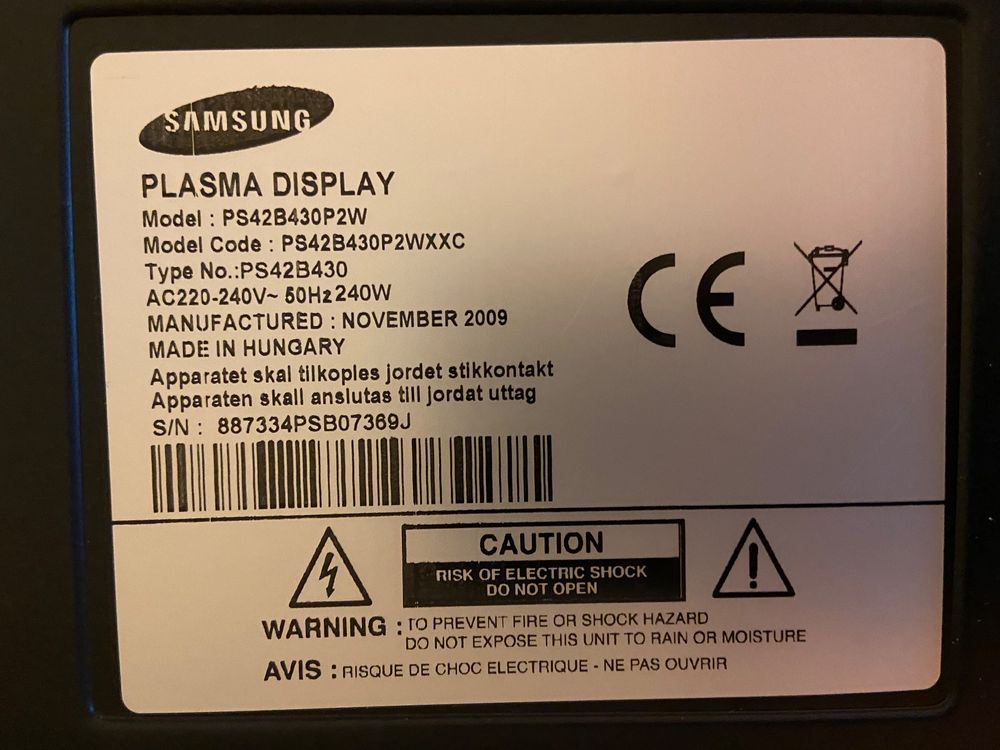 Samsung Plasma TV PS42B430P2W (Gebraucht) in Bern für CHF 2 – nur ...