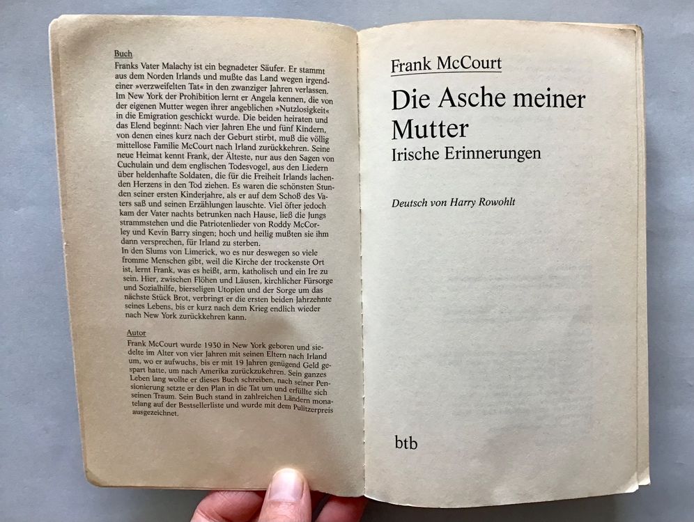 Die Asche meiner Mutter ( von Frank Mc Court) (Gebraucht) in Bubendorf ...