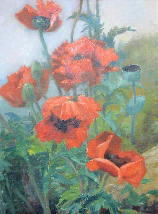 MOHNBLUMEN, Oelbild auf Holz gerahmt | Kaufen auf Ricardo