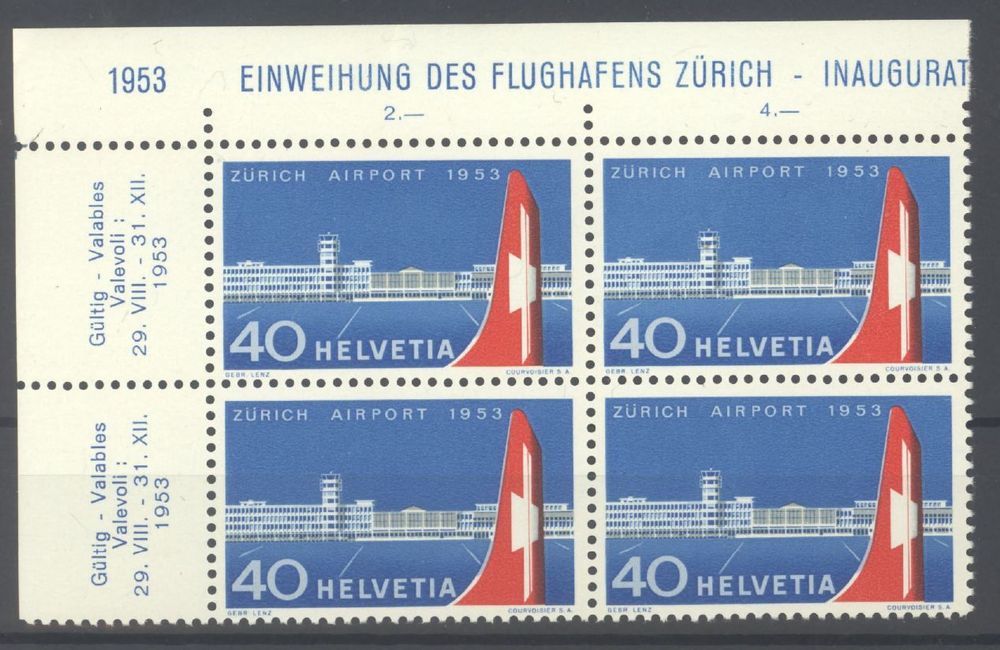 1953, Flughafen Zürich, Viererblock ** (Gebraucht) in Willisau für CHF 9 – mit Lieferung auf ...