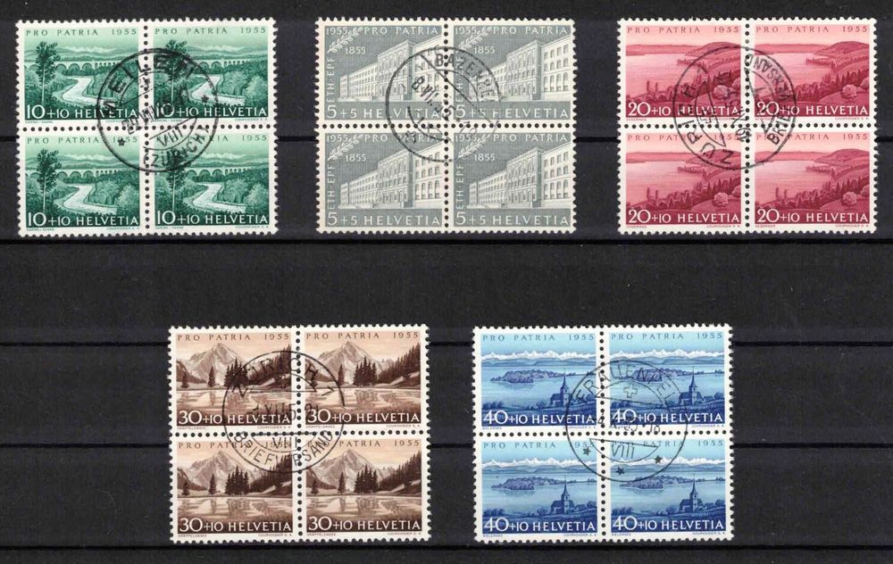 1955 Pro Patria Serie im 4er-Block Nr. B71-B75 mit Zentrum-ʘ | Kaufen auf Ricardo