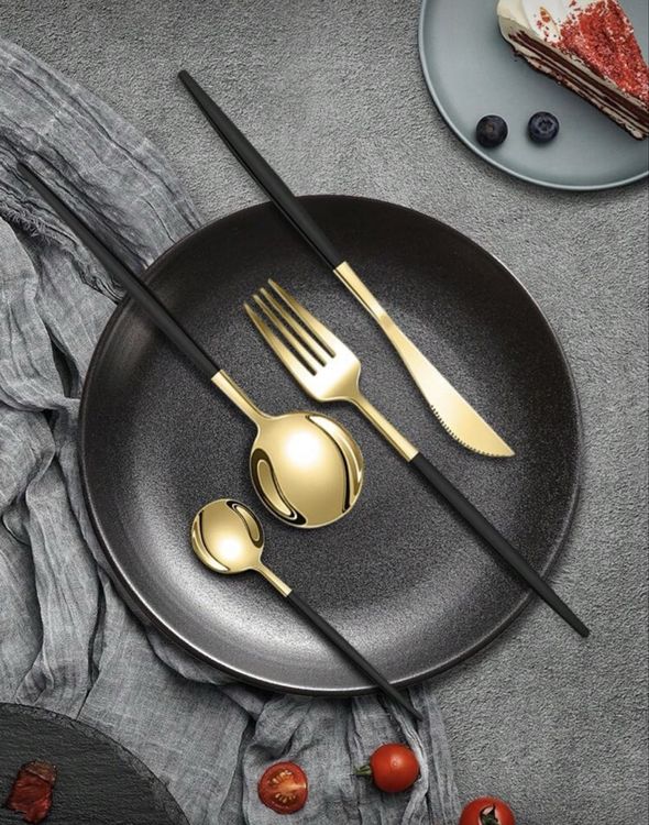 Goldenes Besteck-Set, 4-teilig, Edelstahl, 24 Stück (Neu und ...