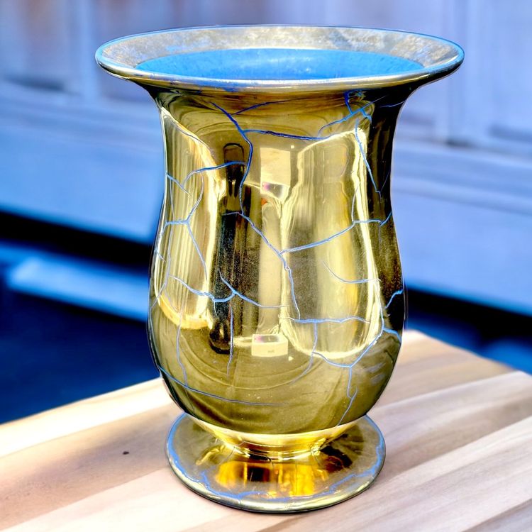 Grand vase Saint-Prex en verre émaillé bleu et or craquelé (Gebraucht ...