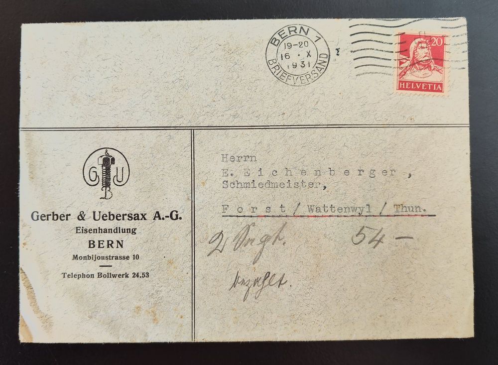 Couvert Gerber & Uebersax Bern 1931 (Gebraucht) in Lenzburg für CHF 1 ...