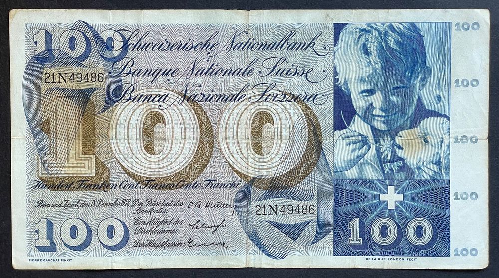 Banknote 100 Franken 7. März 1973 (Gebraucht) in Andwil SG für CHF 22.5 ...