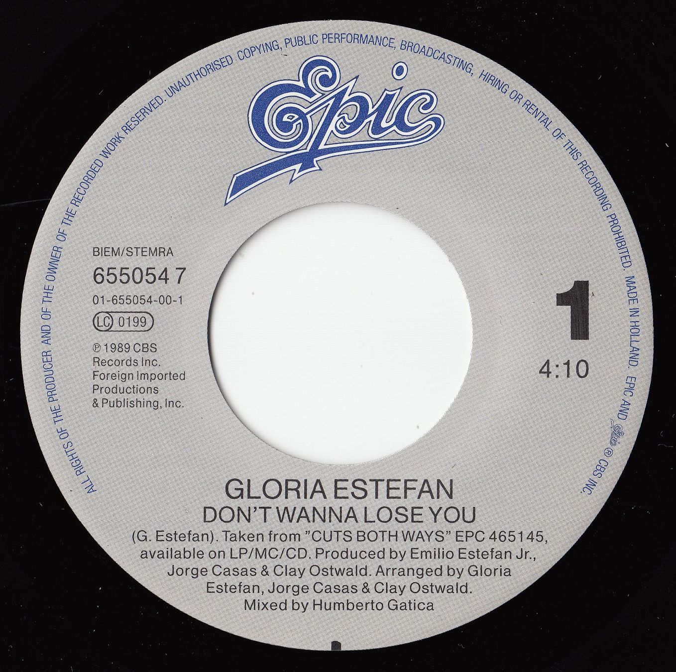 Gloria Estefan & Miami Sound Machine Vinyl Single von 1989 (Gebraucht ...