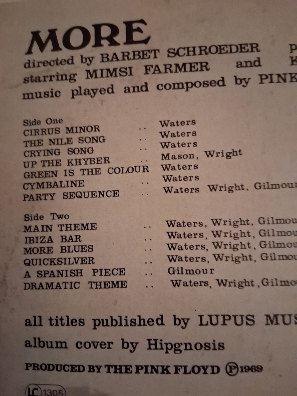 Pink Floyd - More (Soundtrack) Vinyle original de 1969! (D'occasion) à ...