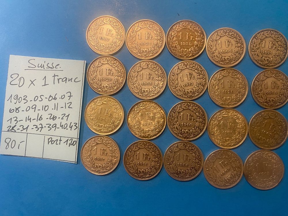 SUISSE . 20 X 1 FRANC ANCIEN ARGENT ( voir date description) | Kaufen auf Ricardo