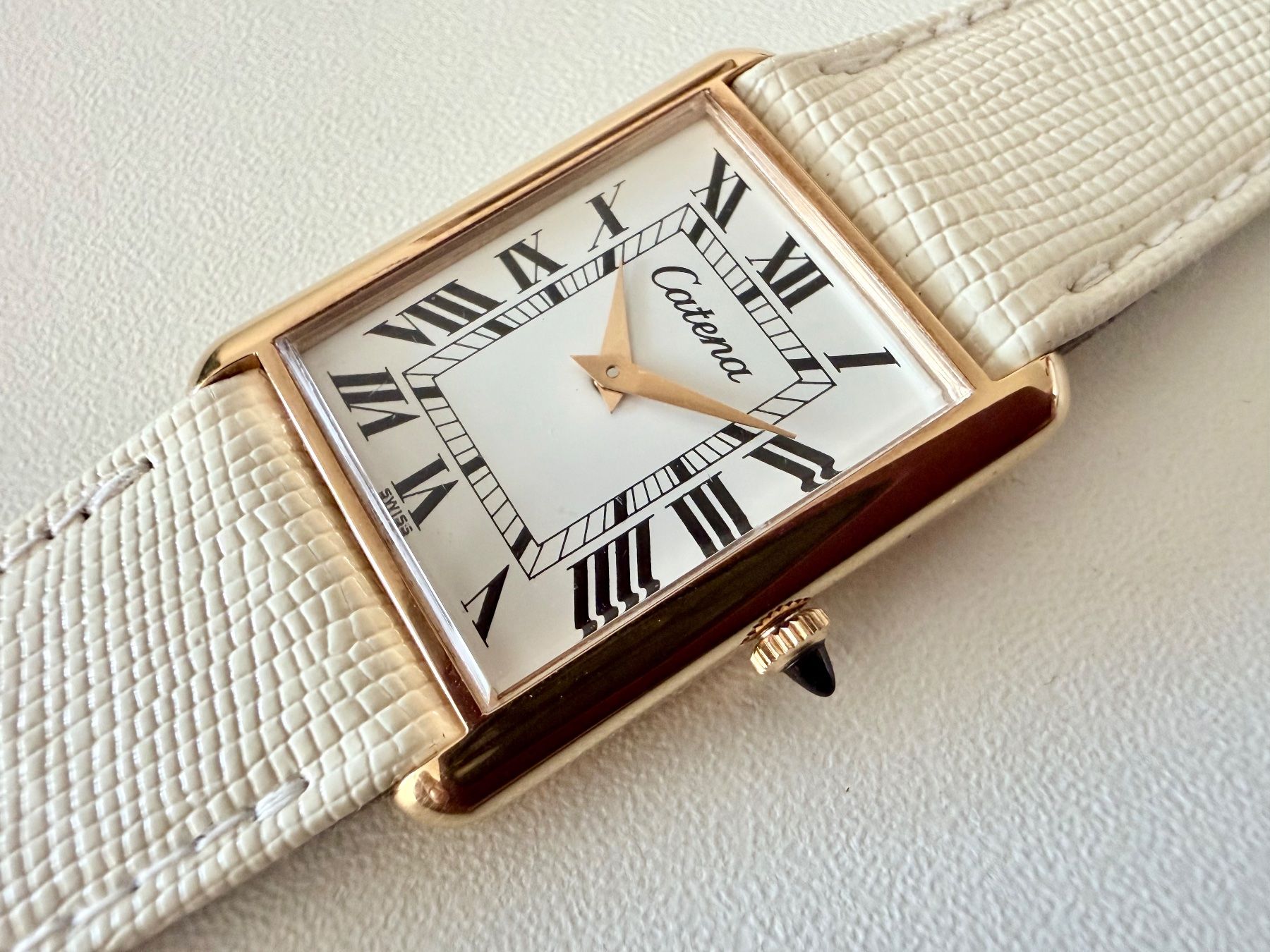 CATENA "Tank" type, LARGE, Plaqué or, Mechanical, Swiss (Neuf avec ...