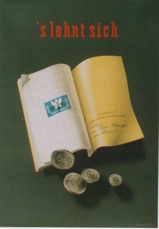 BKG BASEL S'LOHNT SICH SPARHEFT 1944 Original Plakat (Gebraucht) in Blonay für CHF 70 – mit ...