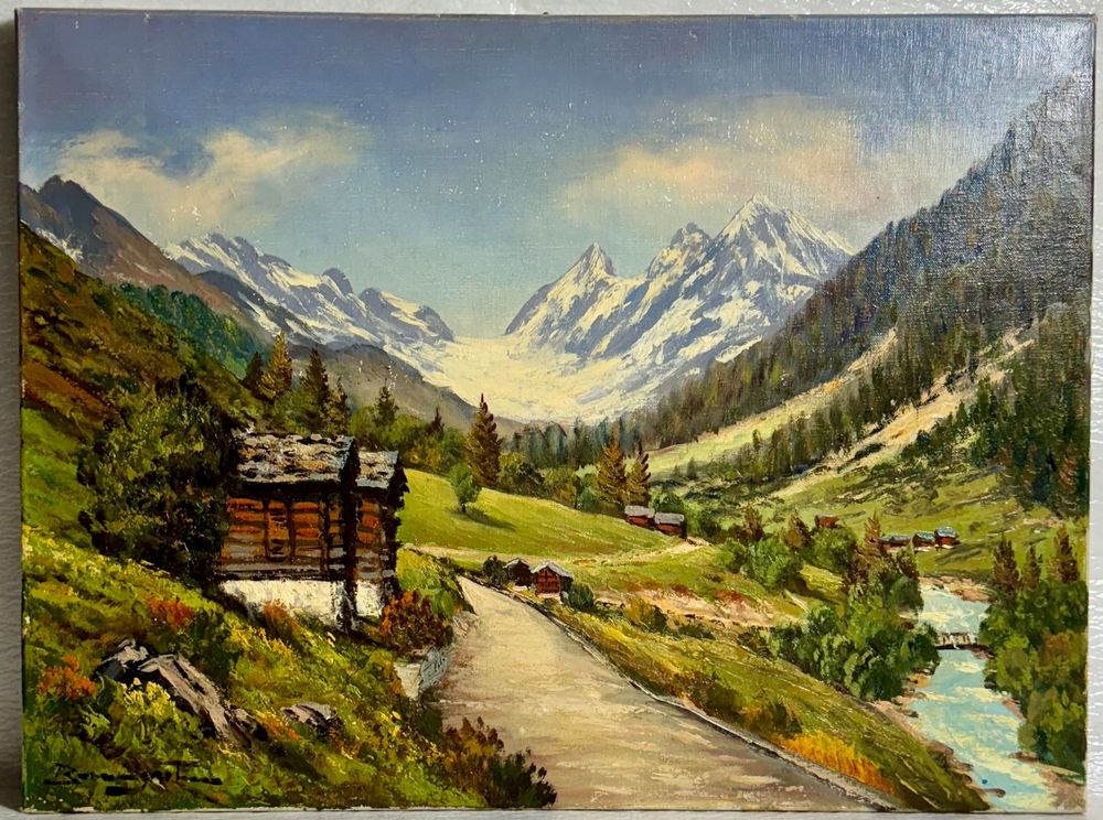 Berglandschaft Gemälde Unleserlich Signiert | Kaufen auf Ricardo